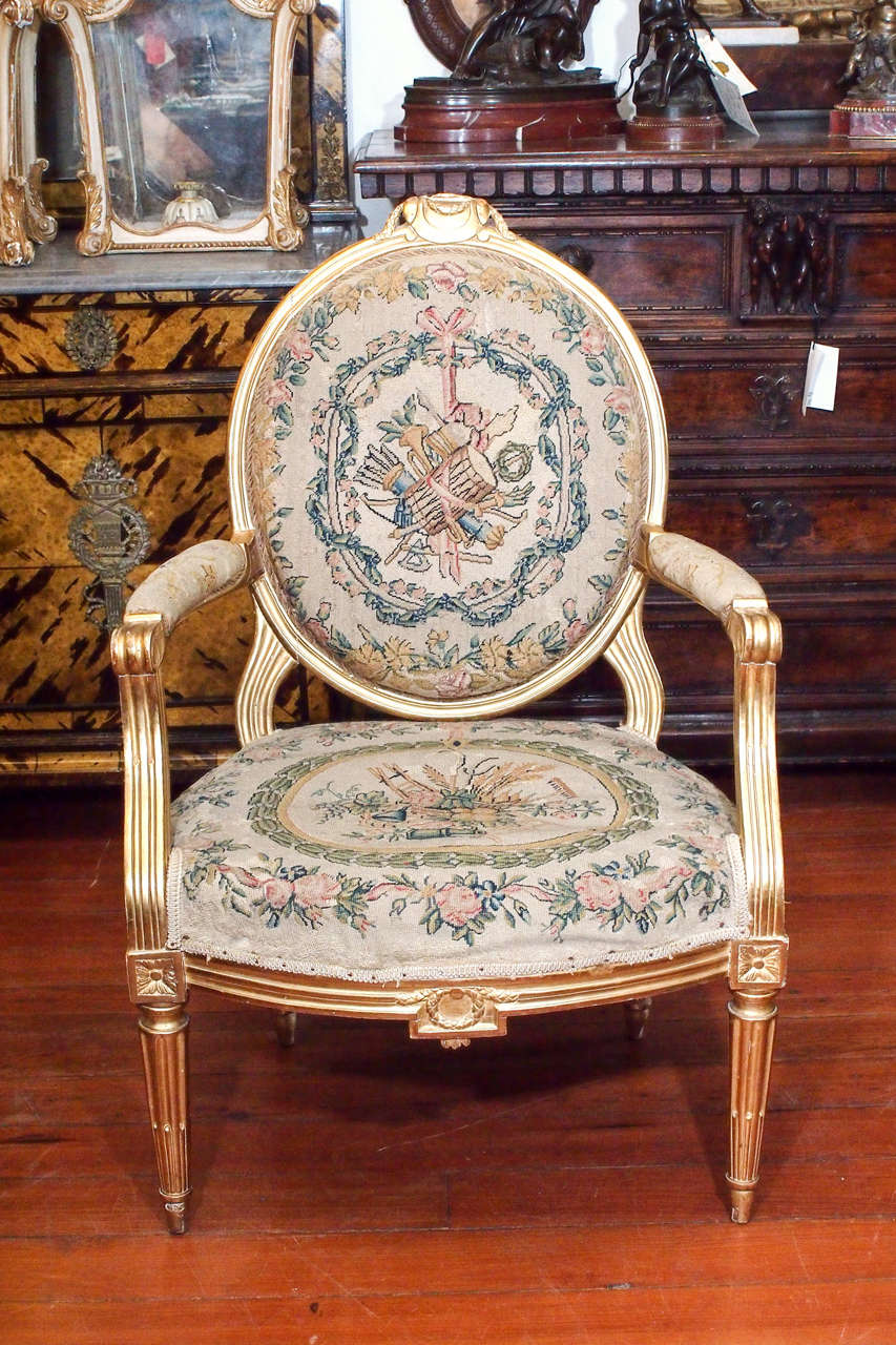 Pair of Period Louis XVI GIlt Oval back Chairs For Sale at 1stDibs ...