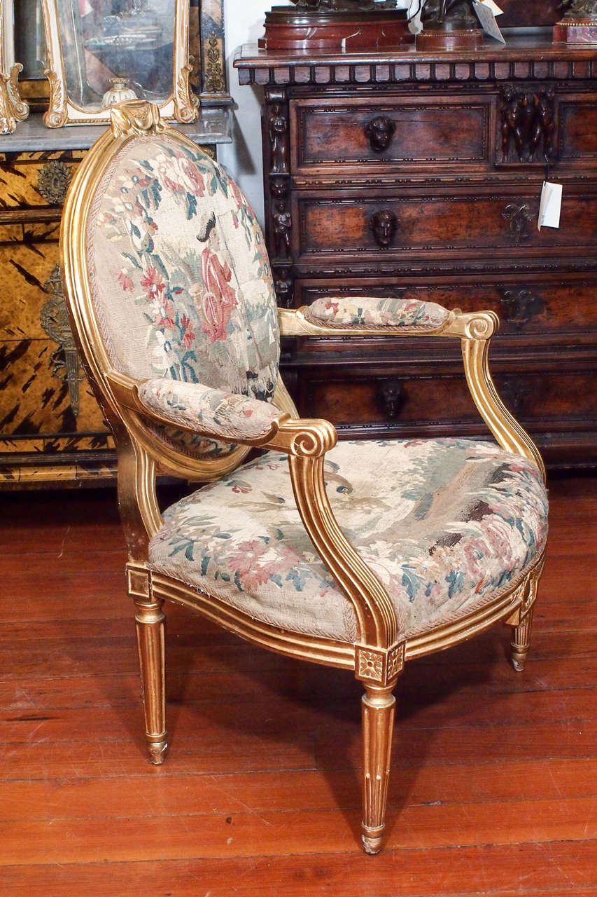 Pair of Period Louis XVI GIlt Oval back Chairs For Sale at 1stDibs ...