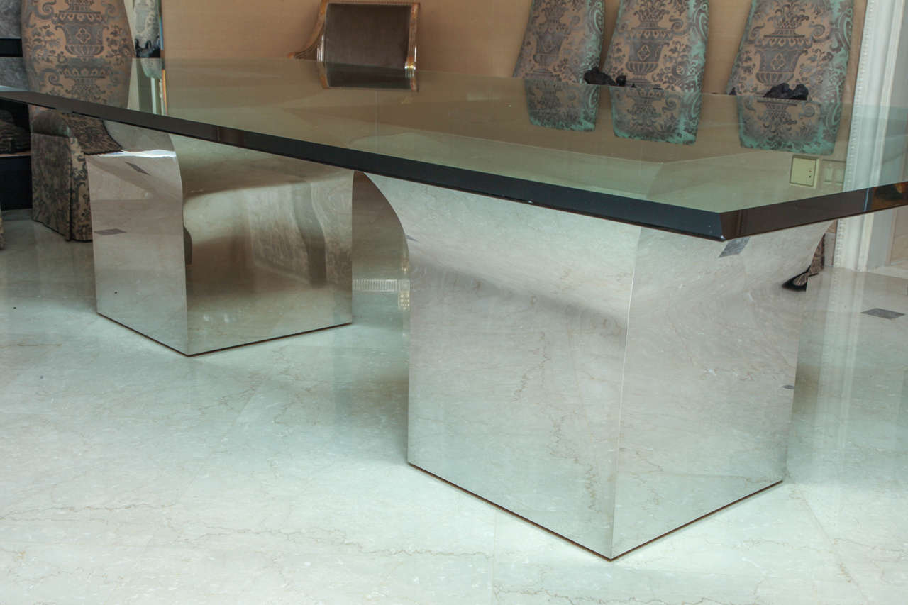 J. Robert Scott Glass and Polished Steel "Sculpture" Dining Table at ...