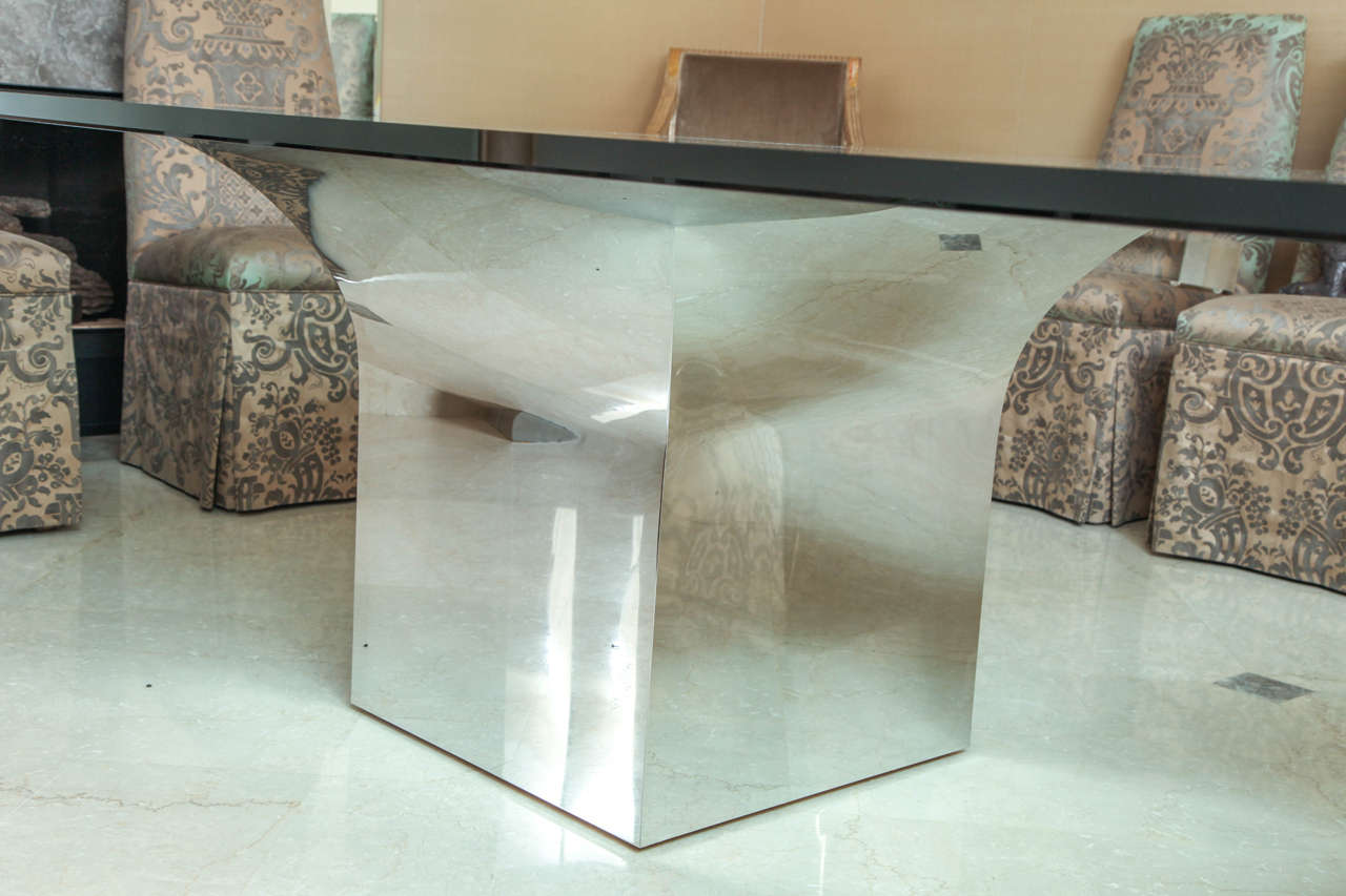 J. Robert Scott Glass and Polished Steel "Sculpture" Dining Table at ...