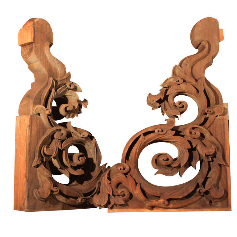 Pair of Large Japanese Carved Wood Architectural Brackets For Sale at ...
