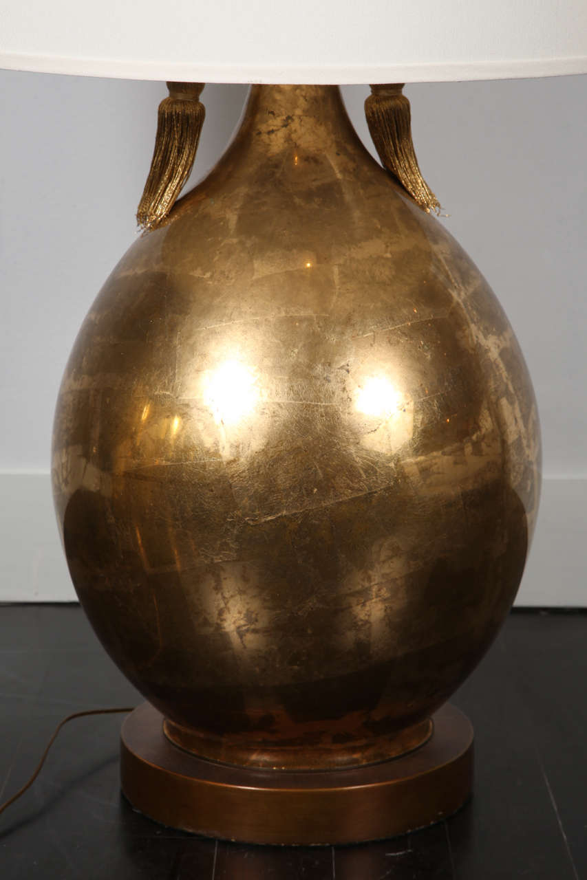 Vintage XL Ceramic Gold Leaf Table Lamp For Sale at 1stDibs