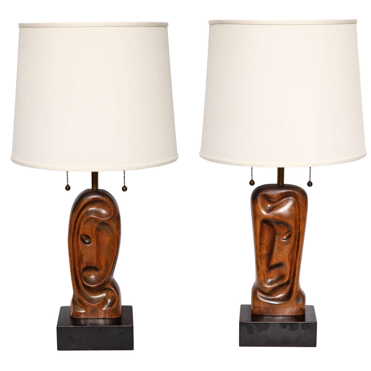 Heifetz Table Lamps Pair Mid Century Modern Abstract faces wood 1950's ...