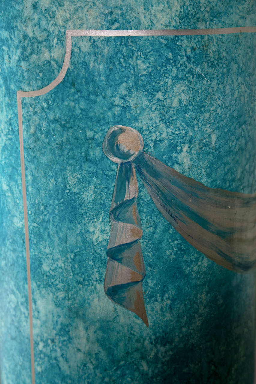 Pair Blue Distress Painted Pedestals With Drapery Motifs Hollywood ...