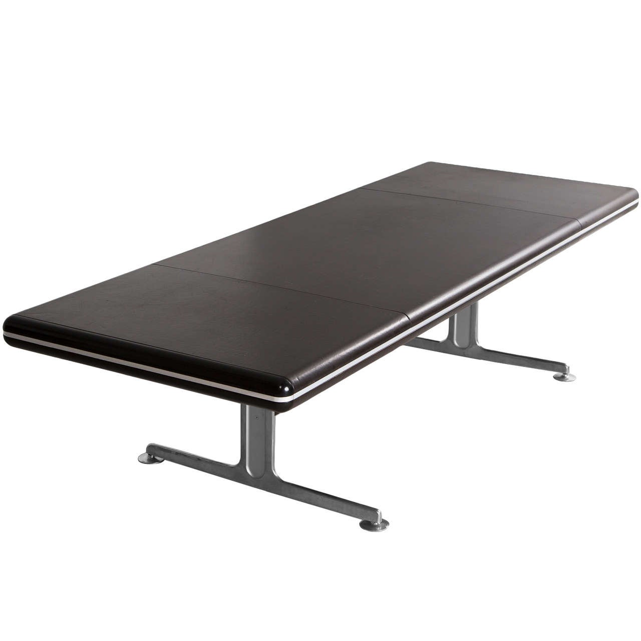 Very Large Black Leather Conference or Dining Table with Aluminum by ...