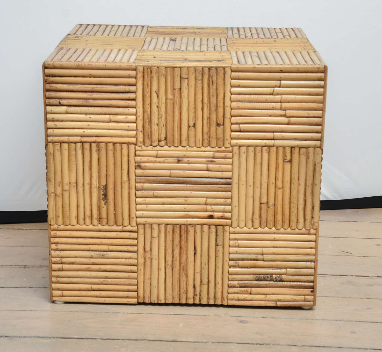 Pair of Square Vintage Split Bamboo Occasional Tables at 1stDibs