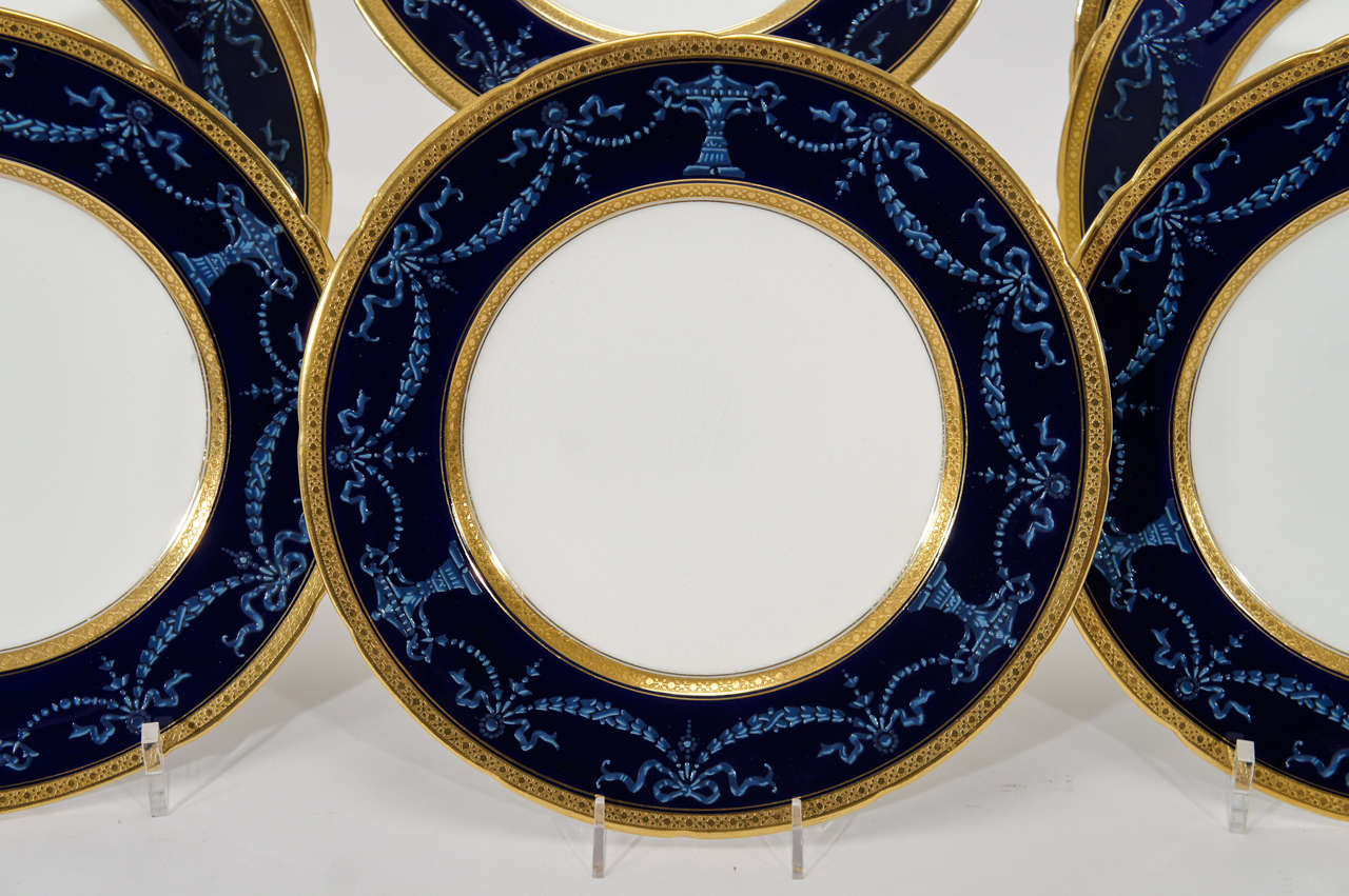 Set of 12 Coalport Cobalt Blue and French Enamel Dinner Plates For Sale ...