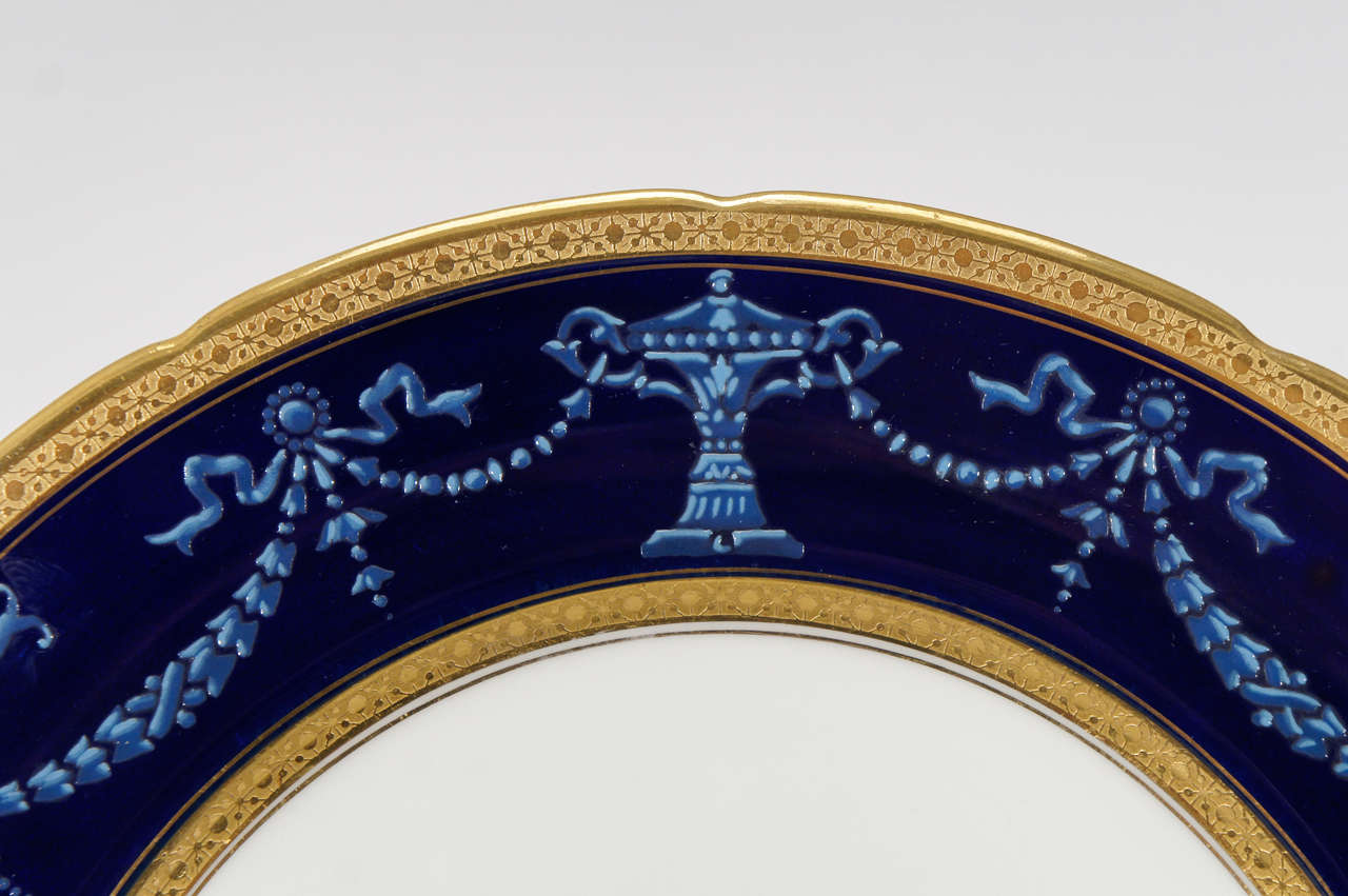 Set of 12 Coalport Cobalt Blue and French Enamel Dinner Plates For Sale ...