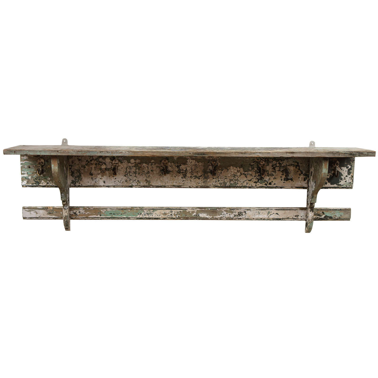French Rustic Wall Shelf, With Hooks at 1stDibs