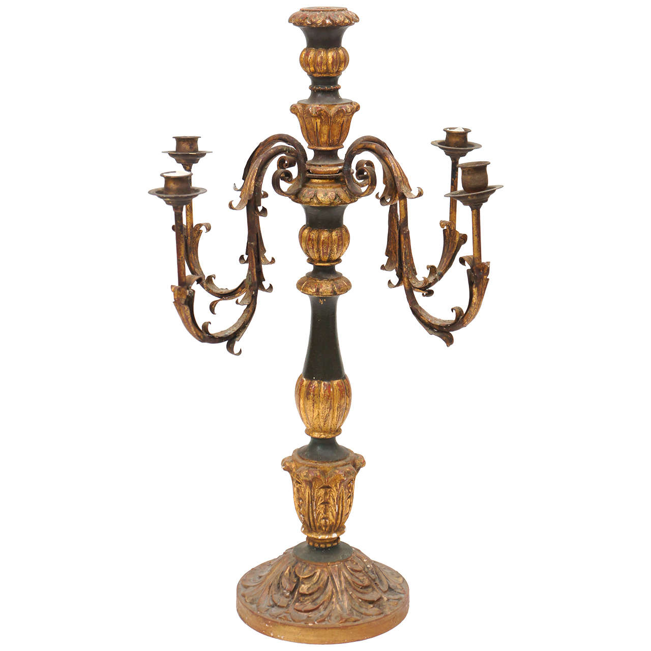 Lovely Carved Wood and Gilded Candelabra For Sale at 1stDibs