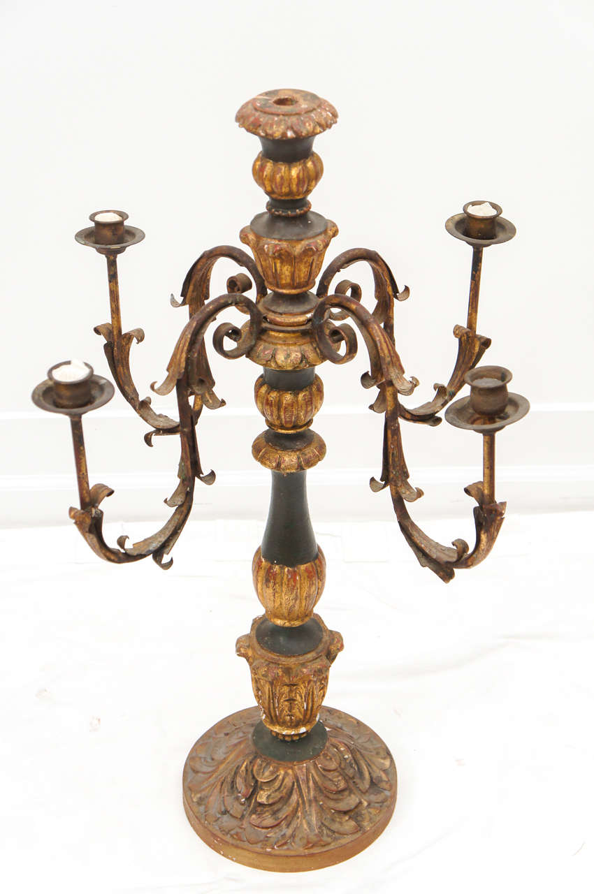 Lovely Carved Wood and Gilded Candelabra For Sale at 1stDibs