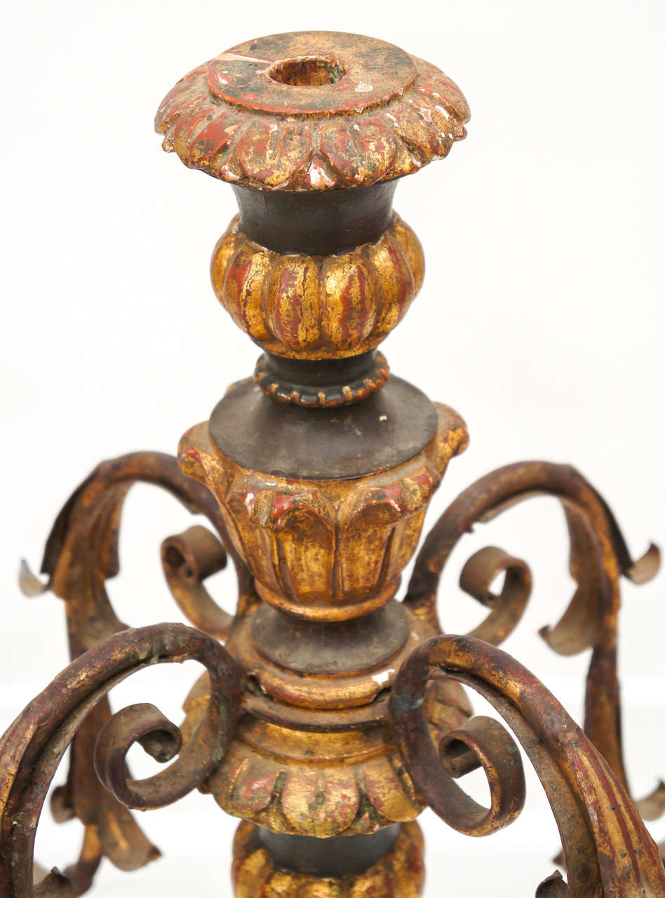 Lovely Carved Wood and Gilded Candelabra For Sale at 1stDibs