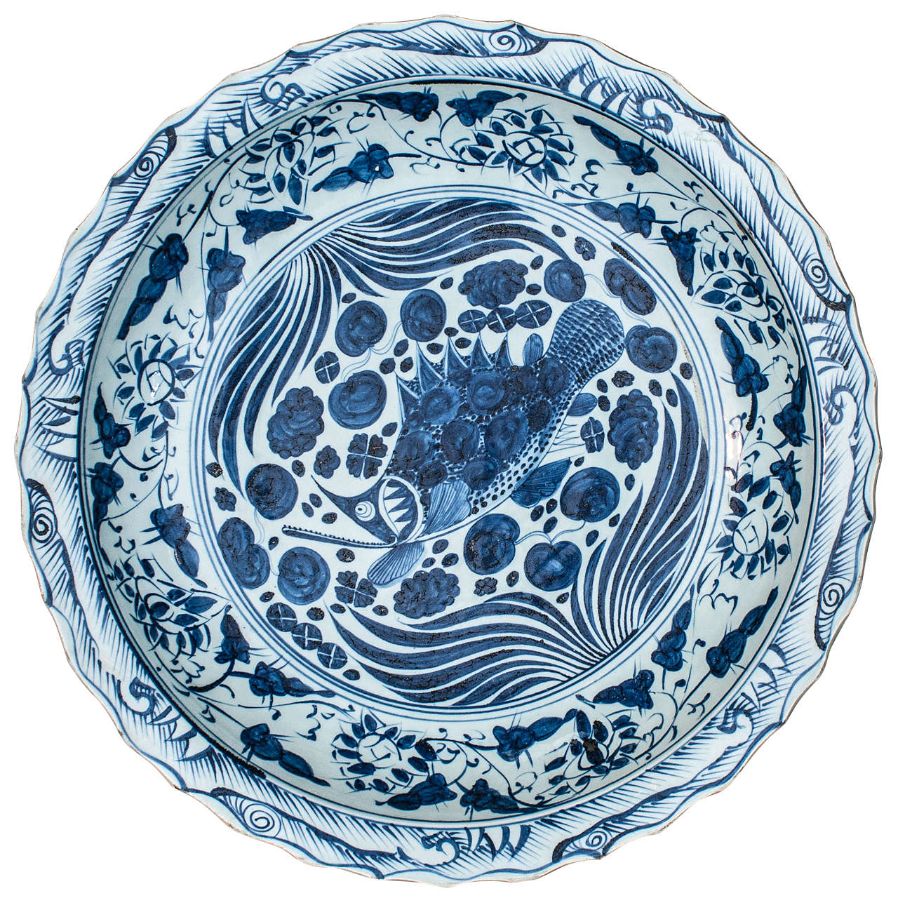 Monumental Blue and White Chinese Porcelain Charger at 1stDibs