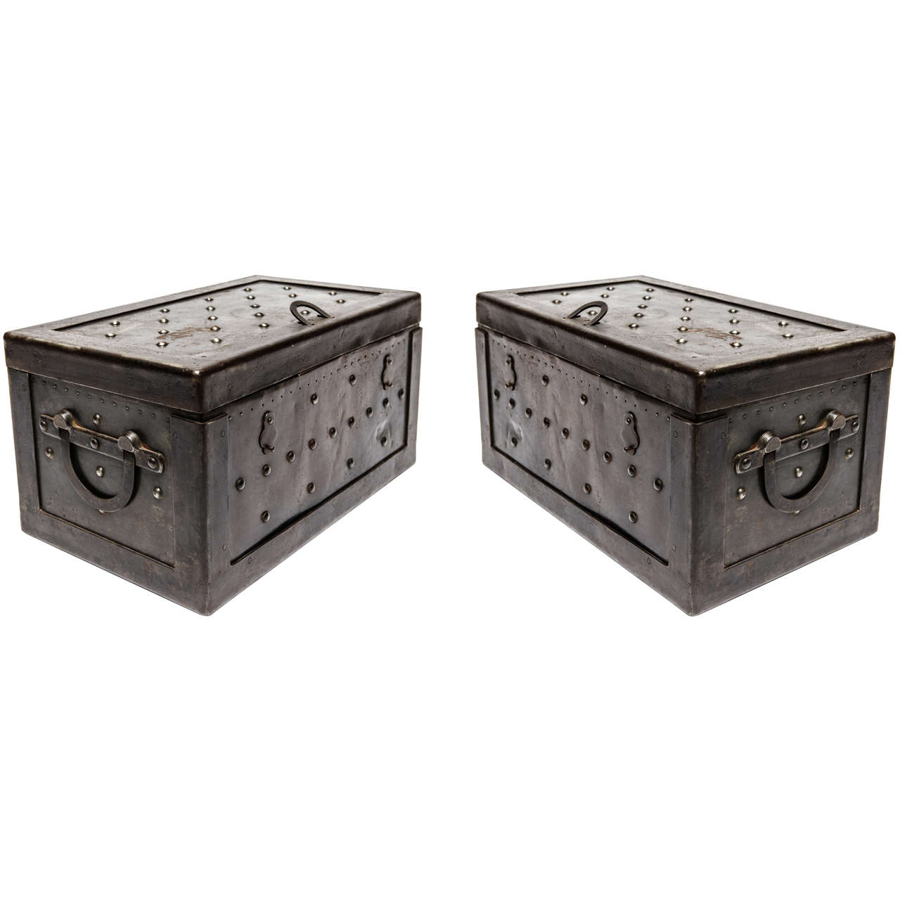 Rare Pair Of Italian Iron Strong Boxes. For Sale at 1stDibs