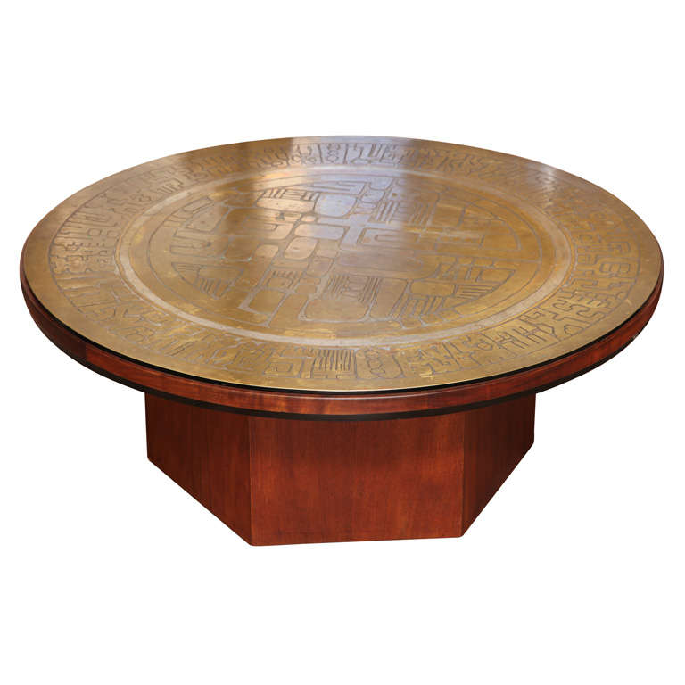 Brass And Mahogany Coffee Table By The John Stewart Company at 1stDibs