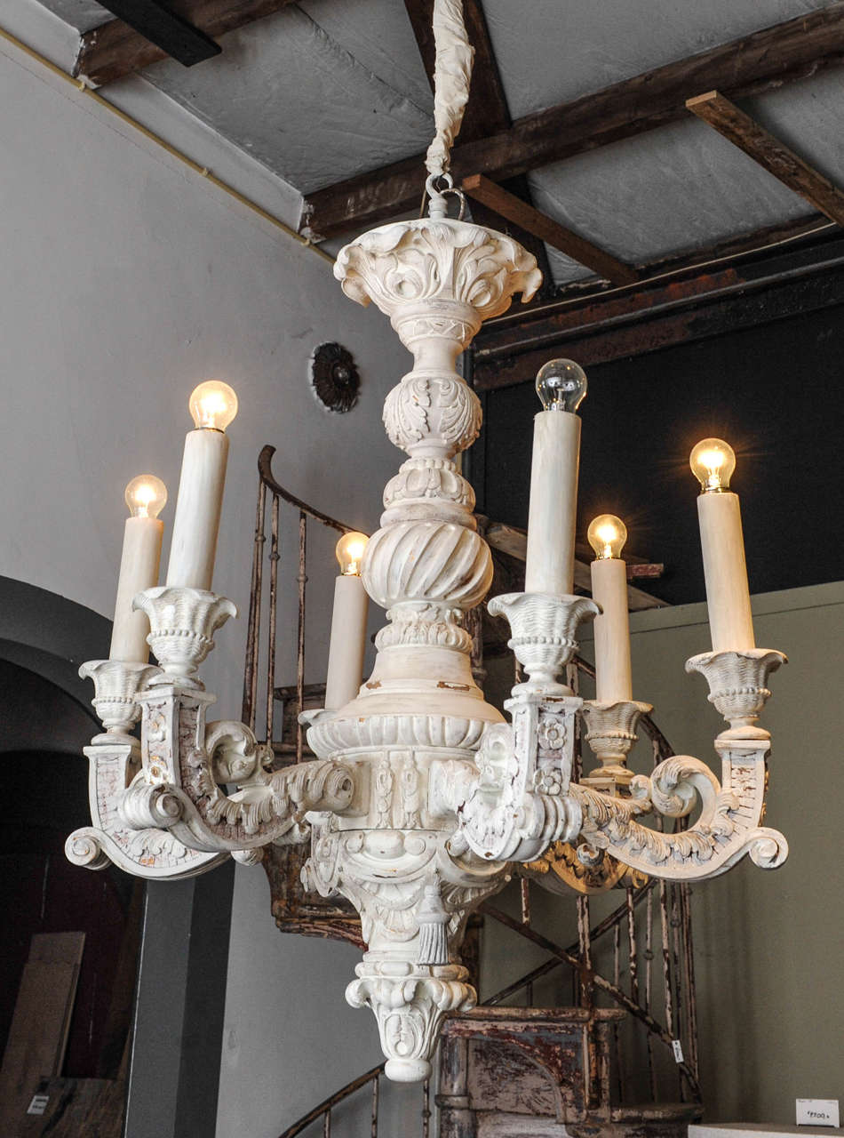 Large French Baroque Carved and Off-White Painted Wooden Chandelier at ...