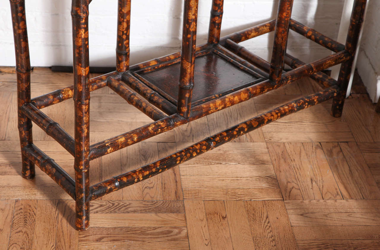 A Bamboo Hall Tree with Chinoiserie Panels and Inset Leather Top and ...