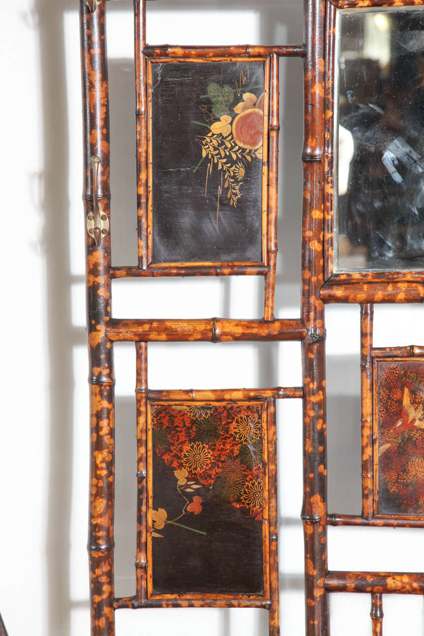 A Bamboo Hall Tree with Chinoiserie Panels and Inset Leather Top and ...
