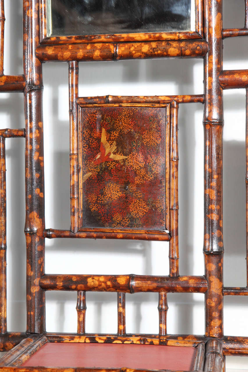A Bamboo Hall Tree with Chinoiserie Panels and Inset Leather Top and ...