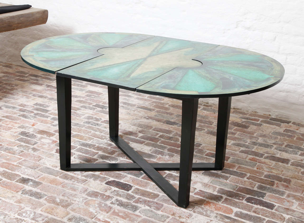 English green painted dining table at 1stDibs
