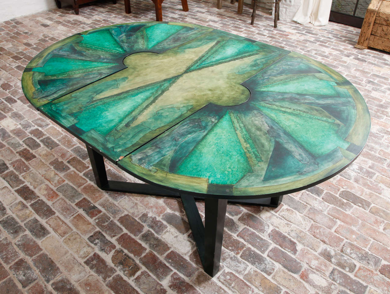 English green painted dining table at 1stDibs