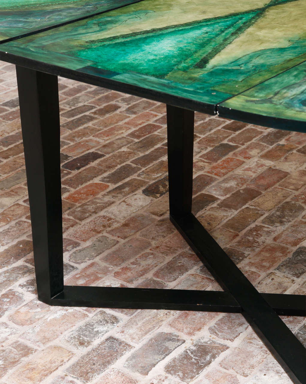 English green painted dining table at 1stDibs