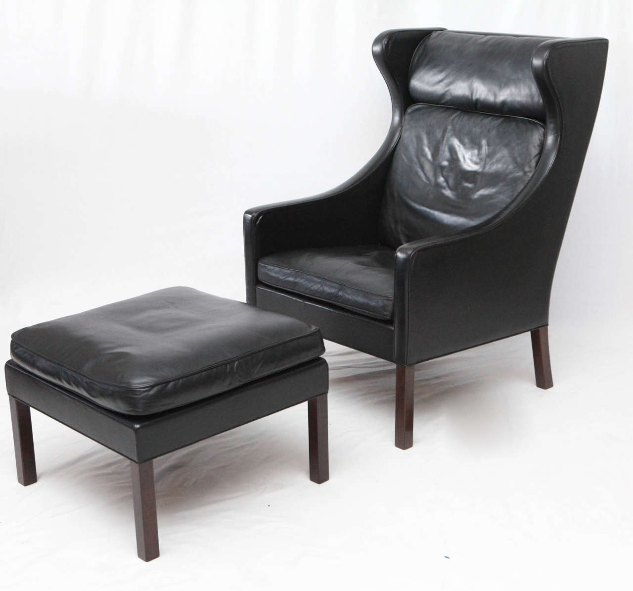 Borge Mogensen Leather Wingback Chair and Stool at 1stDibs | borge ...