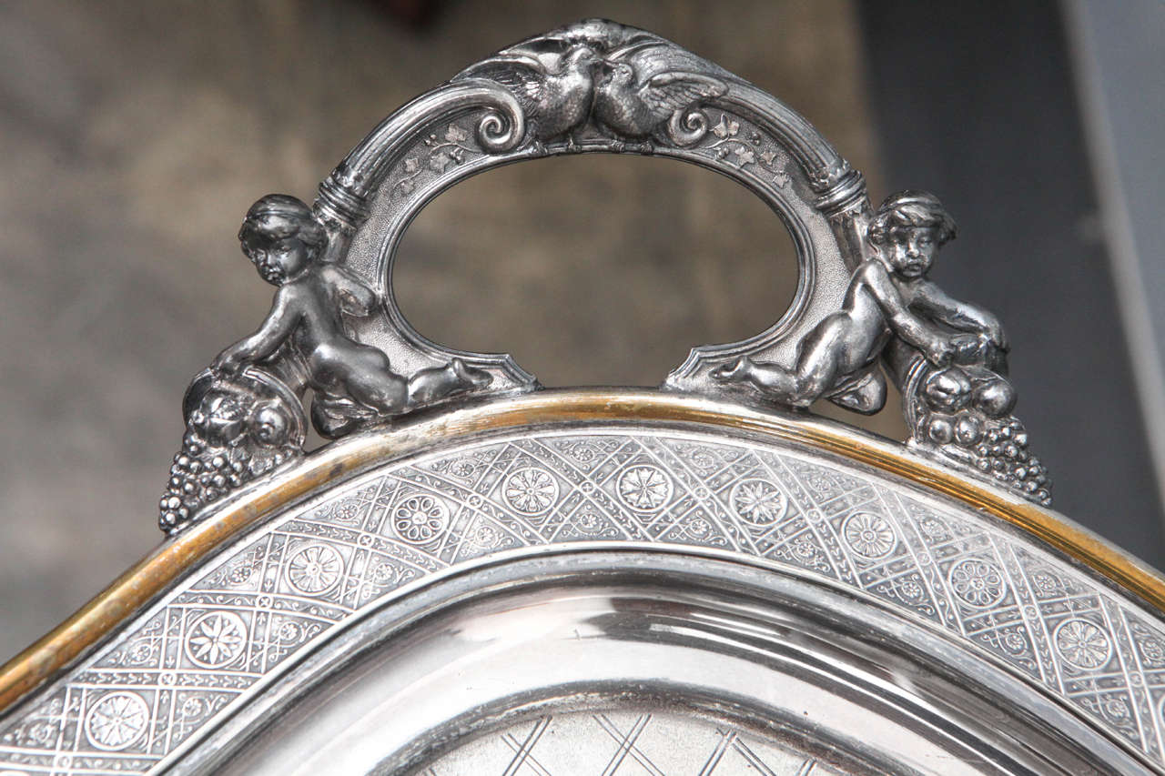 Silver Plated Butler Tray with Articulated Cherub Handles For Sale at ...