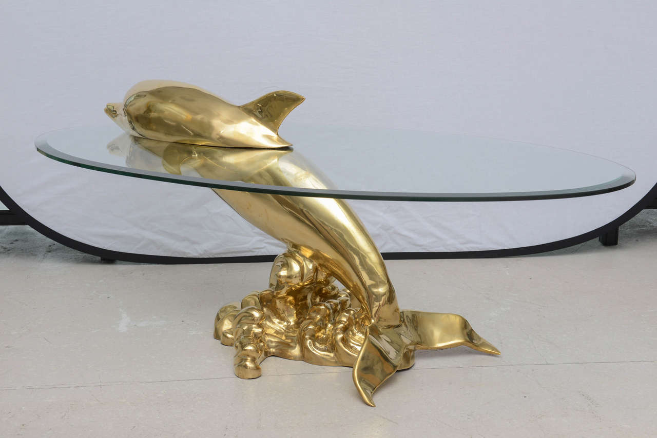 Vintage Polished Brass Dolphin Coffee Table at 1stDibs
