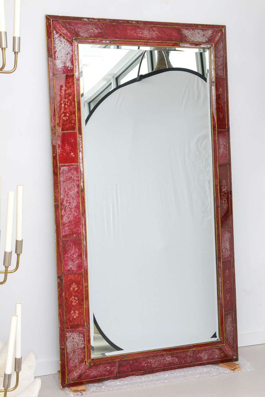 Large Red Reverse Painted Glass Mirror at 1stDibs