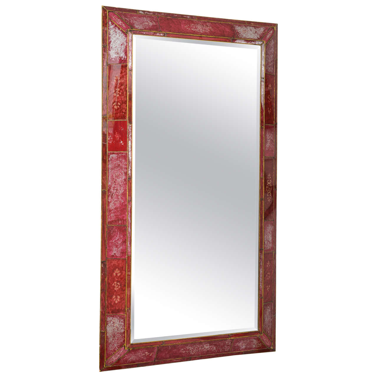 Large Red Reverse Painted Glass Mirror at 1stDibs