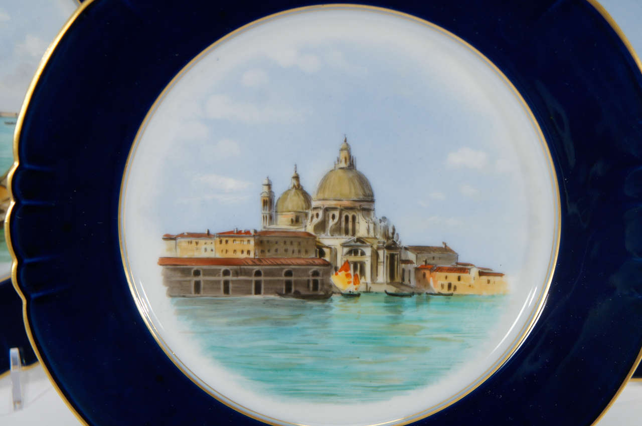 Superb Set of Twelve Salviati Hand-Painted Dessert Plates-Scenes of ...