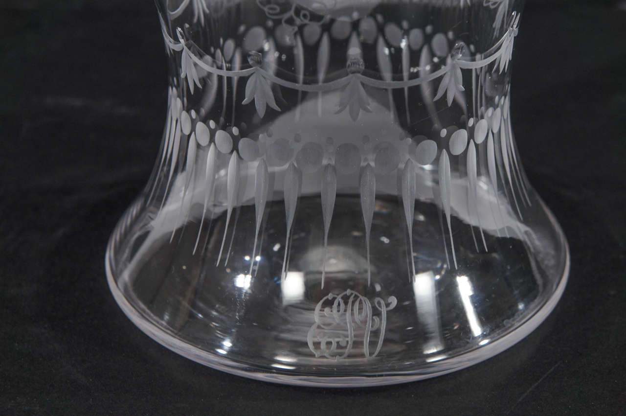 Signed Sinclaire Wheel Cut Engraved 14" Vase For Sale at 1stDibs