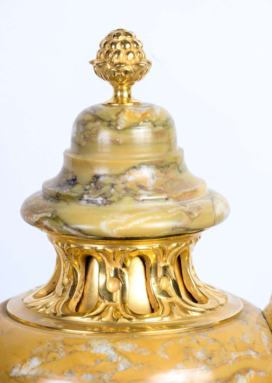 Pair of Yellow Marble Urns For Sale at 1stDibs