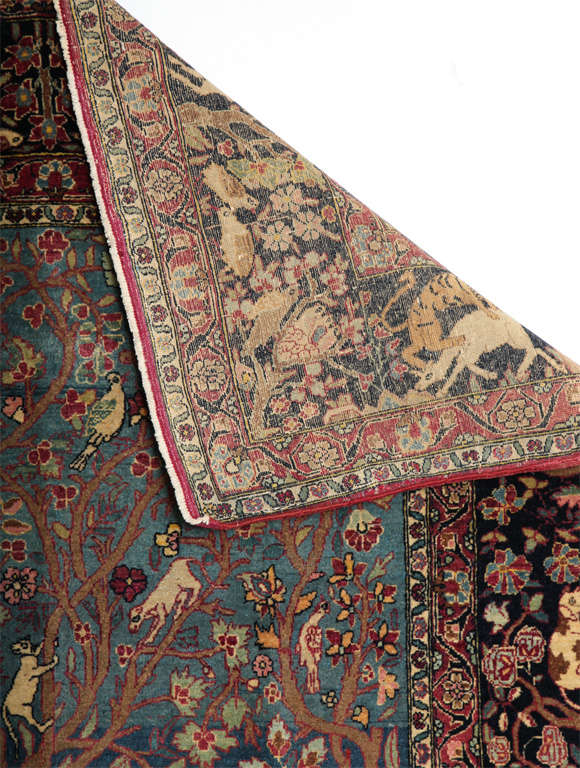 Antique 1880s Persian Tehran Tree of Life Rug with Hunting Scene, 4x6 ...