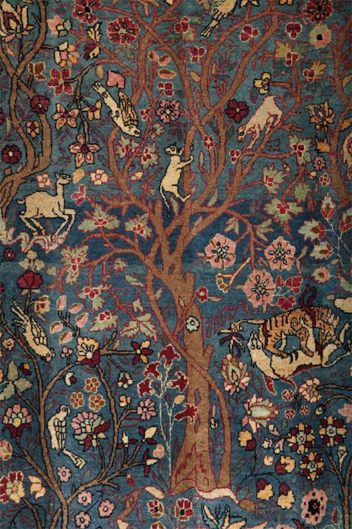 Antique 1880s Persian Tehran Tree of Life Rug with Hunting Scene, 4x6 ...