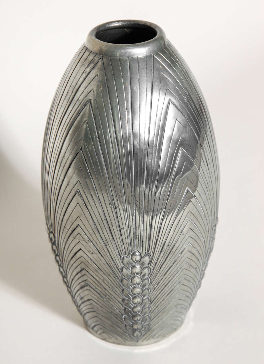 René Delavan Art Deco Dinanderie Pewter Vase at 1stDibs