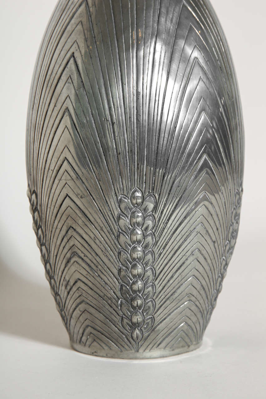 René Delavan Art Deco Dinanderie Pewter Vase at 1stDibs
