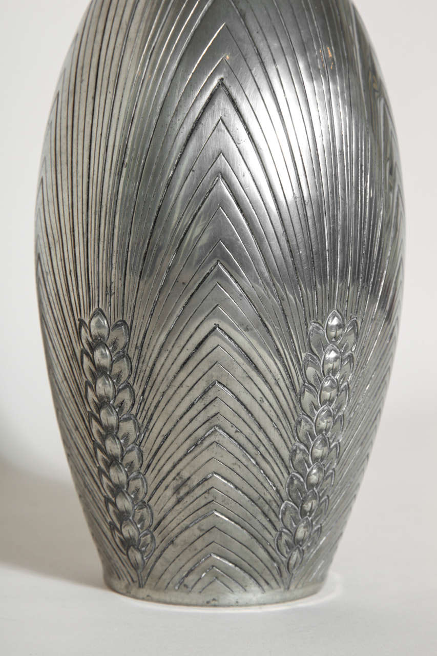 René Delavan Art Deco Dinanderie Pewter Vase at 1stDibs
