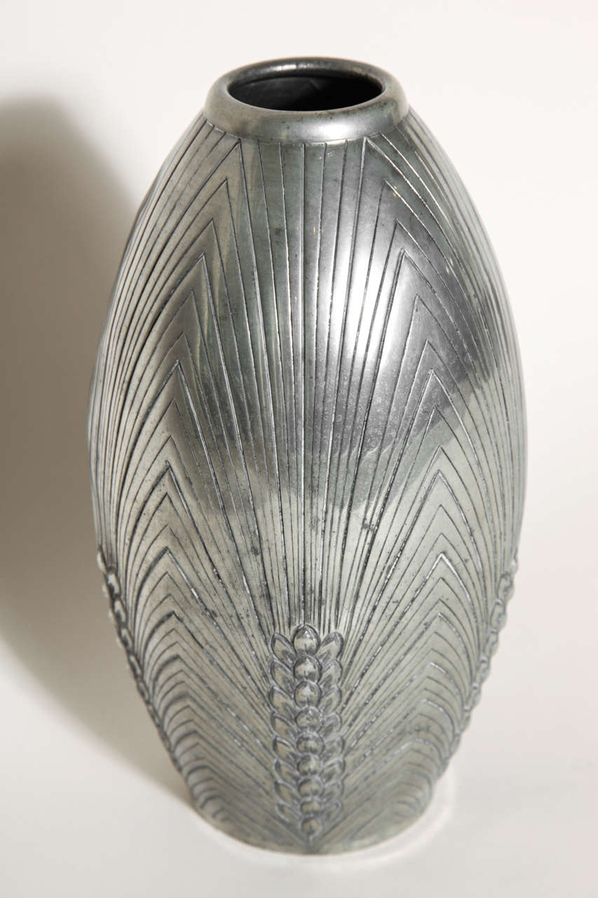 René Delavan Art Deco Dinanderie Pewter Vase at 1stDibs