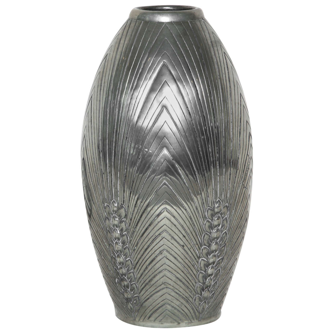 René Delavan Art Deco Dinanderie Pewter Vase at 1stDibs