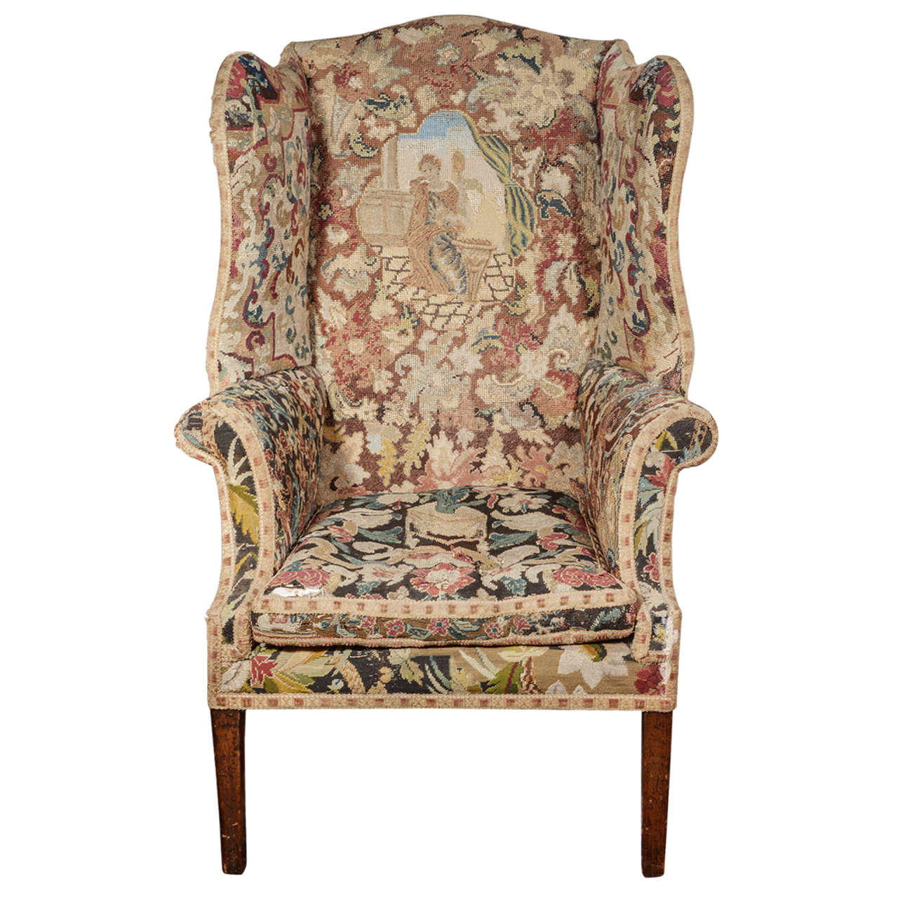 Late 18th c. George III Needlework Upholstered Wingback Armchair at ...