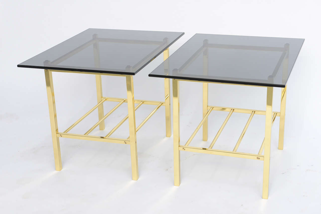 Fine Solid Brass and Smoked Glass European Side Table at 1stDibs