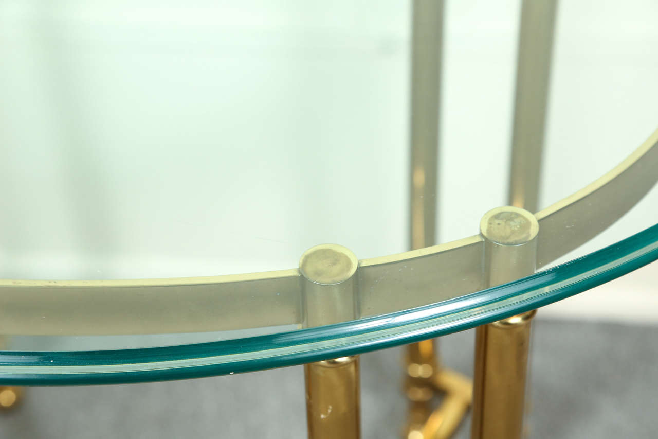 Pair of Stylish Brass and Glass Oval Side Tables at 1stDibs