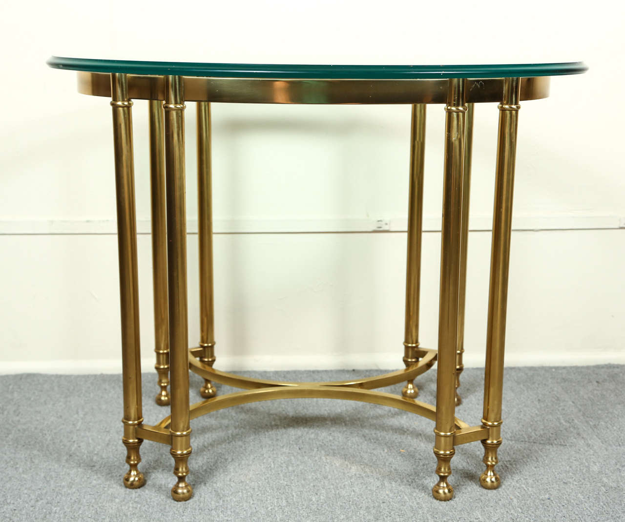 Pair of Stylish Brass and Glass Oval Side Tables at 1stDibs