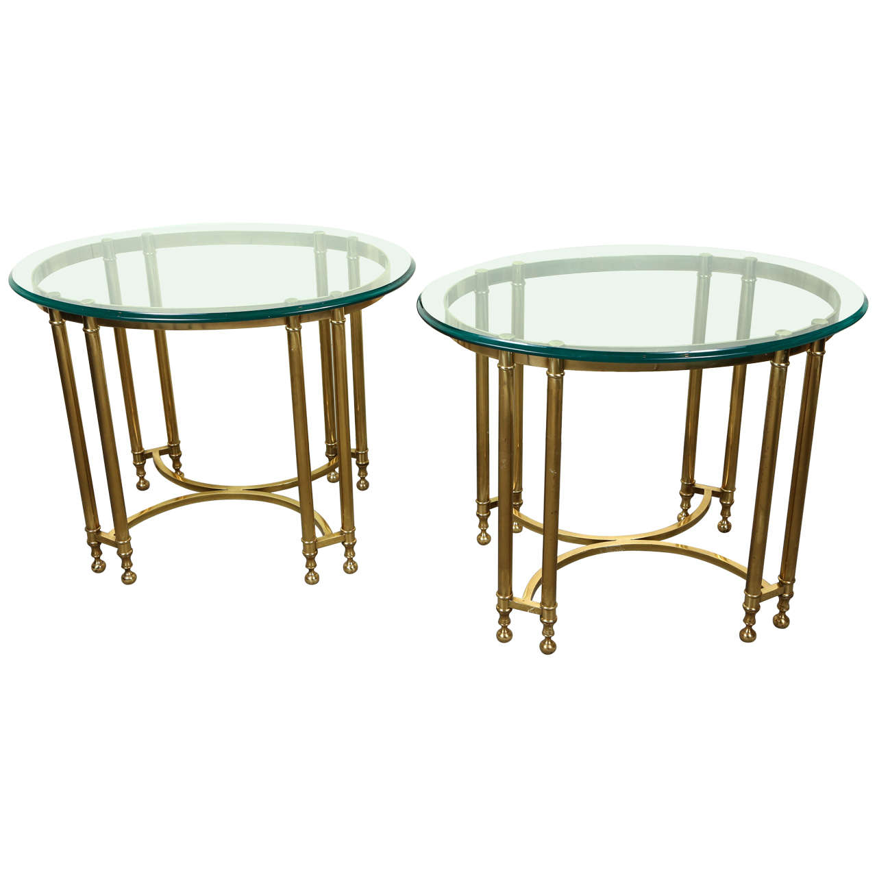 Pair of Stylish Brass and Glass Oval Side Tables at 1stDibs
