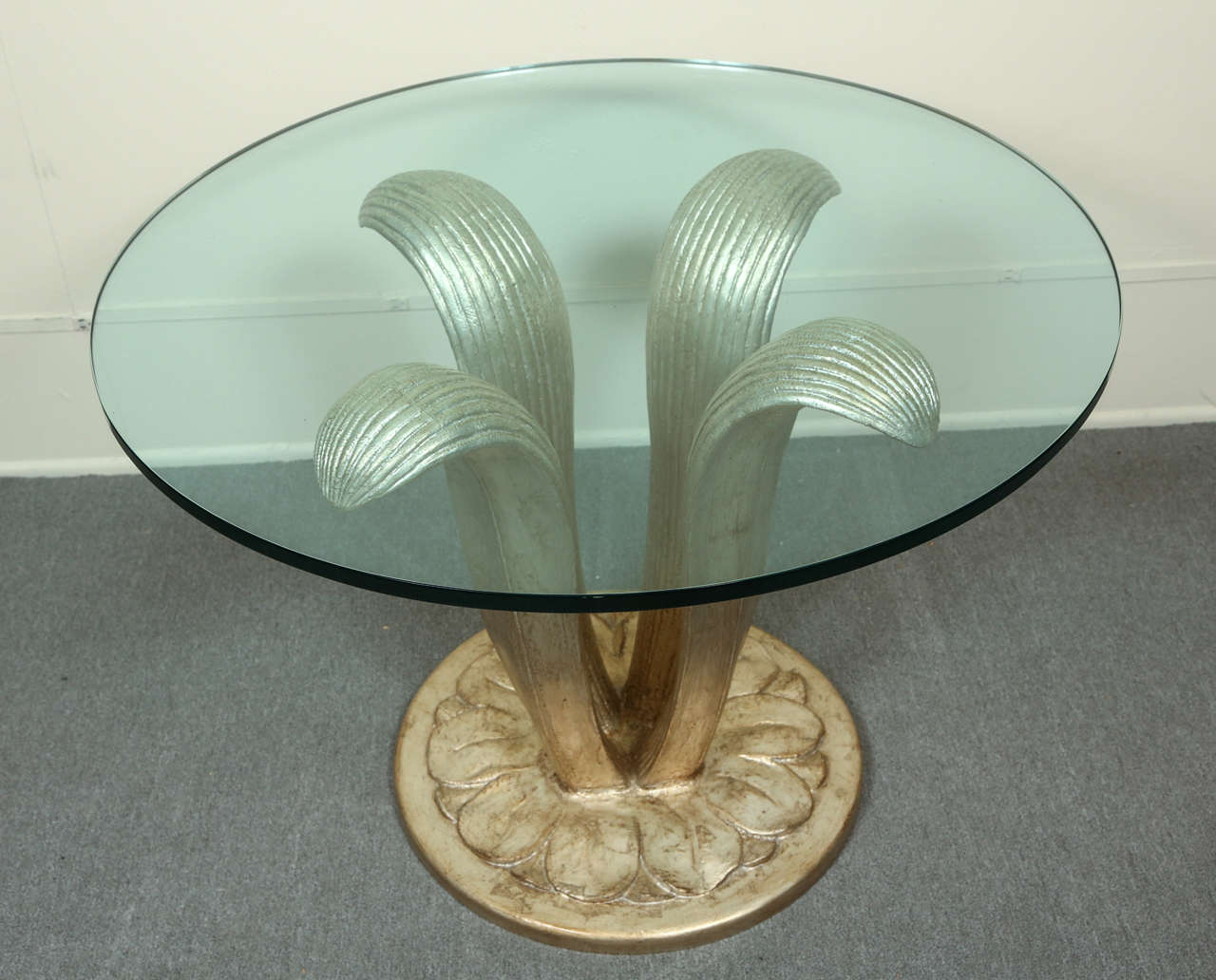 Beautiful Center Table with a Carved Leaf-Form Base and Glass Top For ...