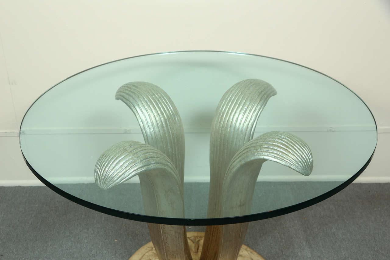 Beautiful Center Table with a Carved Leaf-Form Base and Glass Top For ...