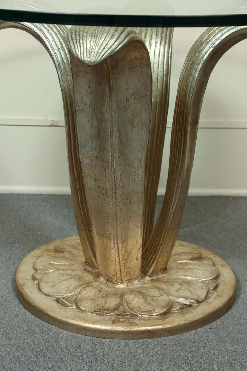 Beautiful Center Table with a Carved Leaf-Form Base and Glass Top For ...