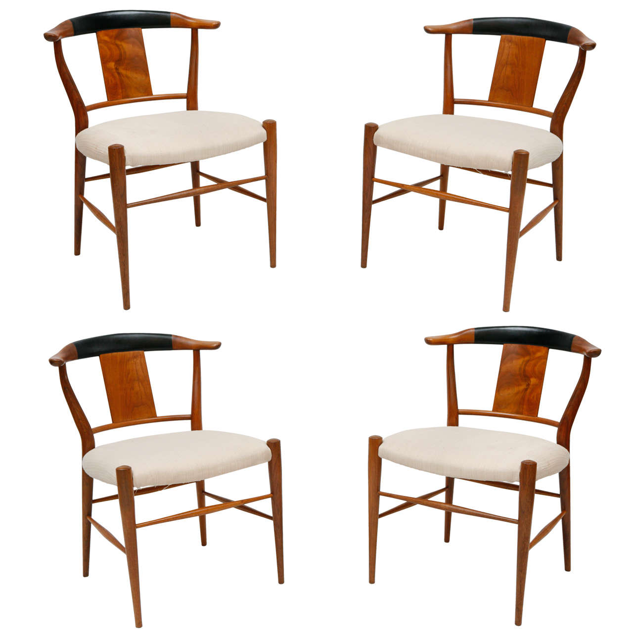 4 Walnut Cow Horn Chairs at 1stDibs